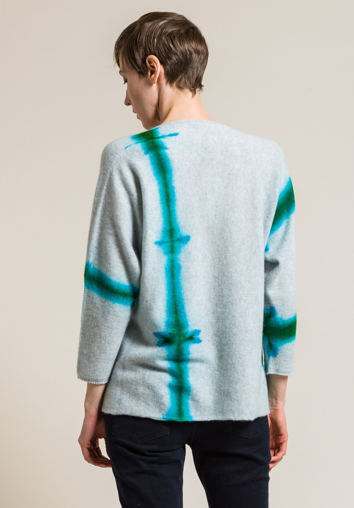 Suzusan Cashmere Sekka Shibori Sweater in Emerald/Light Grey | Santa Fe ...