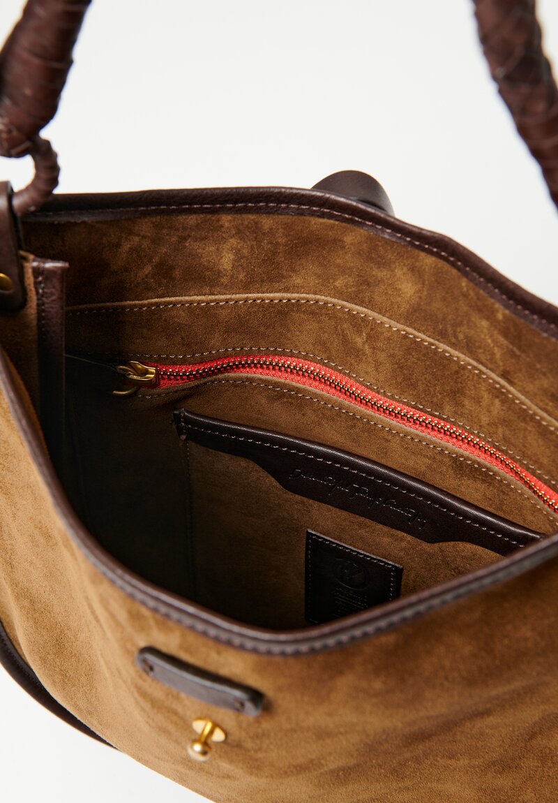 Massimo Palomba Luna Suede Shoulder Bag in Sandalo Brown | Santa Fe Dry ...